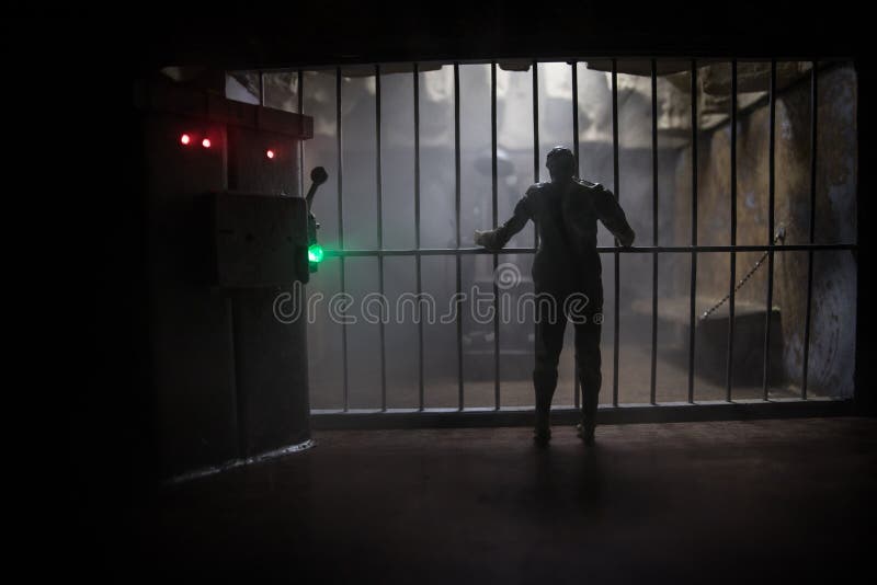 Jail or Prison Cell. Obsolete Gray Grunge Concrete Room. Old Prison Miniature. Execution Concept ...