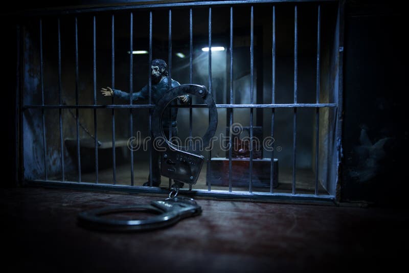 Jail or Prison Cell. Obsolete Gray Grunge Concrete Room. Creative ...