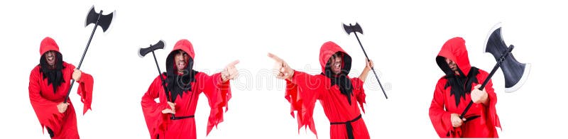 The Executioner in Red Costume with Axe on White Stock Photo - Image of ...