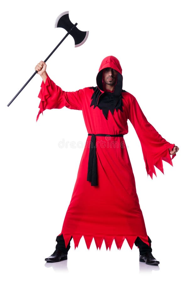 Executioner in Red Costume with Axe Stock Photo - Image of person, mask ...