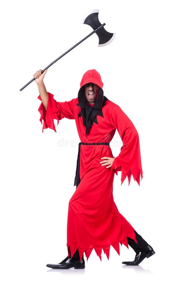 Executioner in Red Costume with Axe Stock Photo - Image of person, hood ...