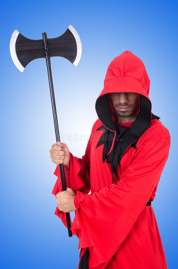 Executioner in Red Costume with Axe on White Stock Image - Image of ...