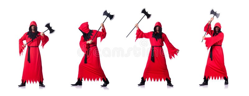 The Executioner in Red Costume with Axe on White Stock Image - Image of ...