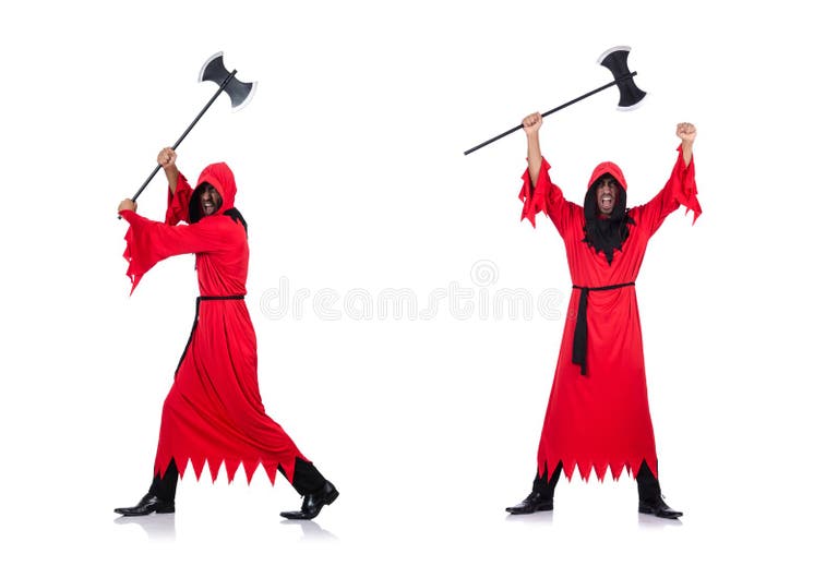 The Executioner in Red Costume with Axe on White Stock Image - Image of ...