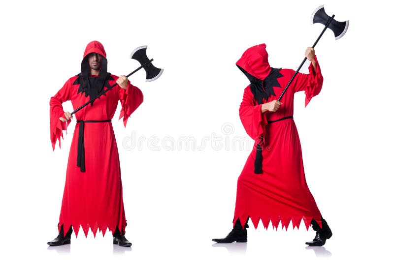The Executioner in Red Costume with Axe on White Stock Image - Image of ...