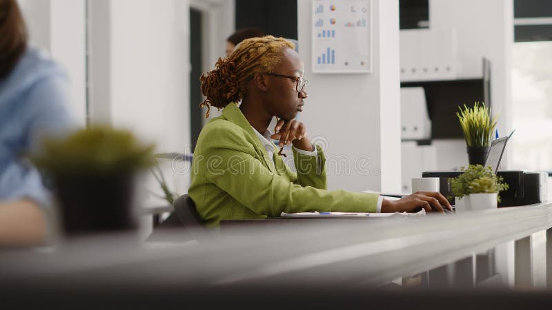 Executive Assistant Looking at Data Analytics on Pc Screen Stock Image ...
