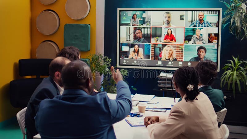 Executive Board Members Attending Videocall Conference with ...