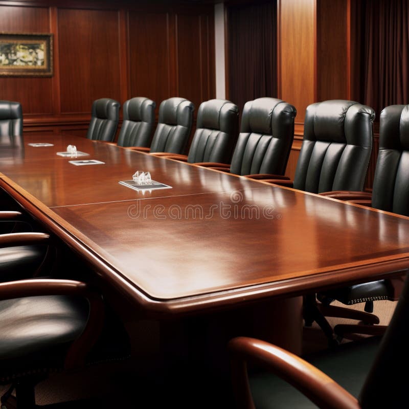 Executive Boardroom Formal Setting with Wooden Table and Leather Chairs ...