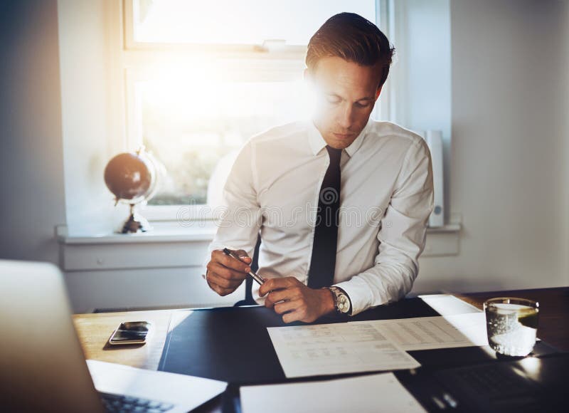 Executive Business Man Working at Desk Stock Image - Image of handsome ...