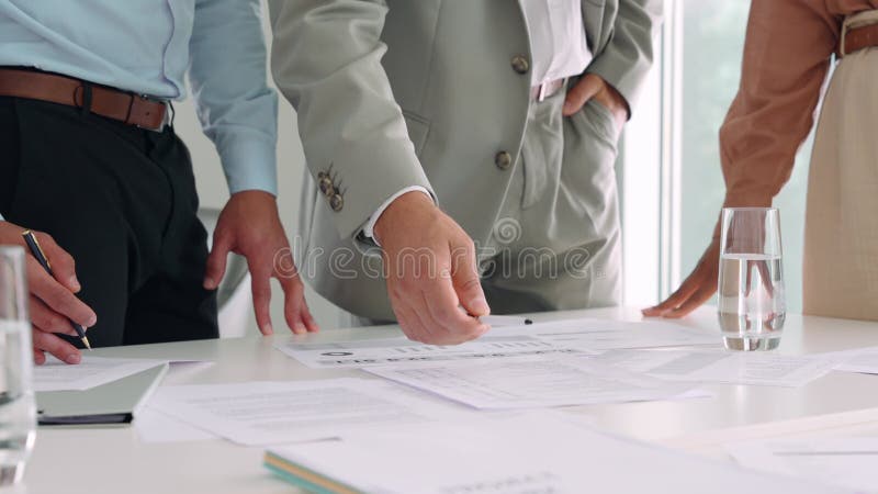 Business Team People Work with Papers Standing at Table Office Meeting ...