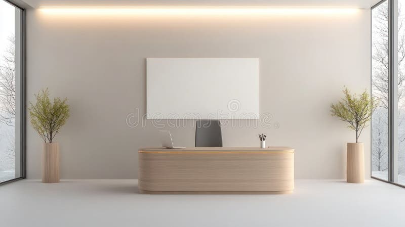Executive Elegance: Beige CEO Office Interior with Blank Wall Stock ...