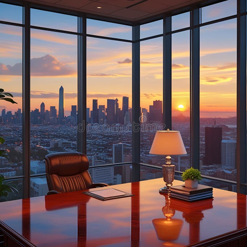 A Stunning Cityscape at Sunset with Skyscrapers Silhouetted Against a ...