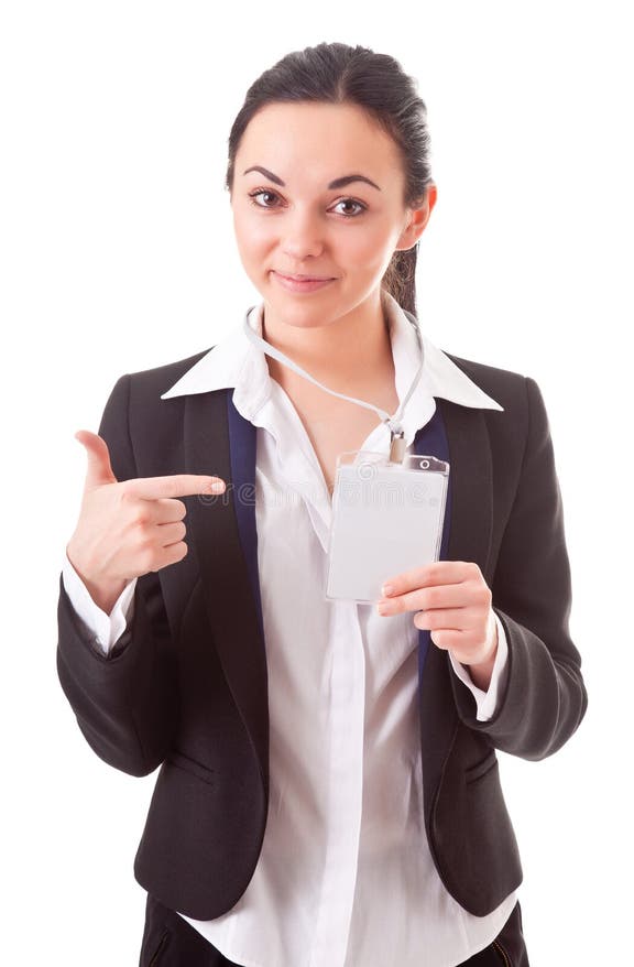 Executive Employee Shows Her Badge Stock Image - Image of identity ...