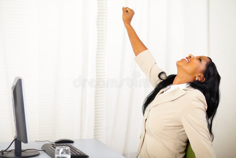 Executive Female at Work Celebrating Victory Stock Photo - Image of ...