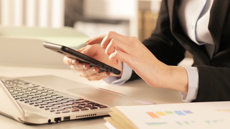 Executive Hands Using Laptop Checking Smart Phone Stock Video - Video ...