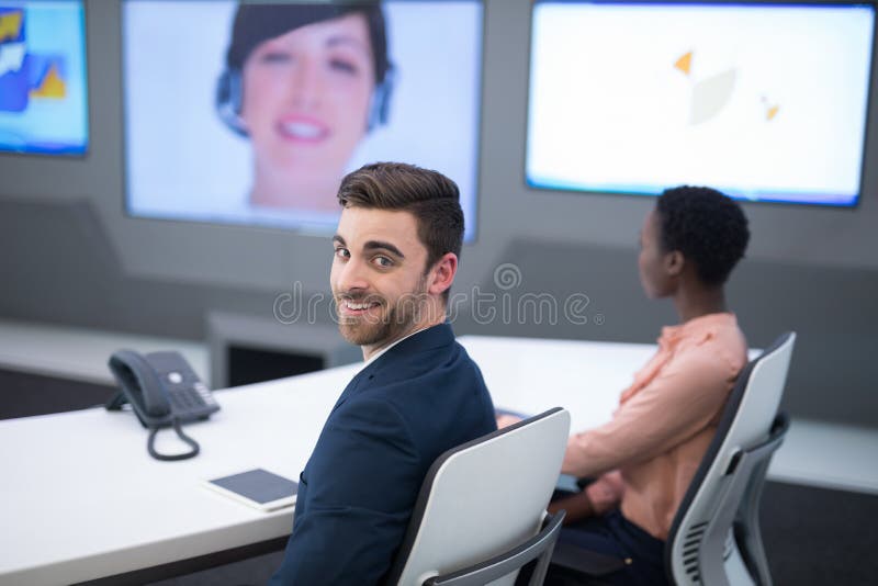 Executive Having Video Call in Boardroom Stock Image - Image of adult ...