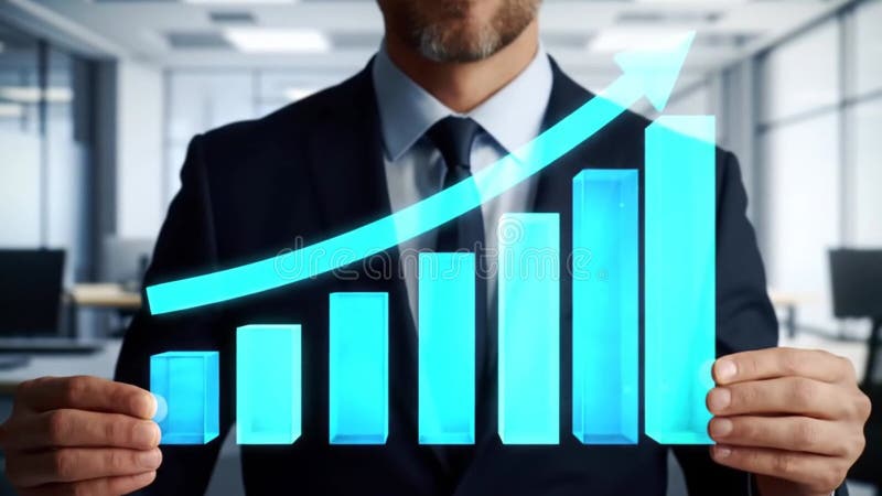 Executive Holds Glowing Bar Graph Demonstrating Financial Growth in a ...