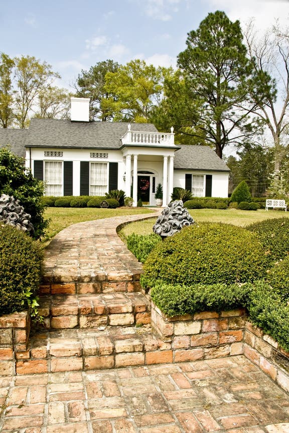 Executive Home with Brick Walkway Stock Photo - Image of housing, home ...