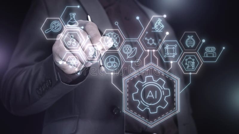 An Executive Interacting with Infographics on a Digital Display. Stock ...