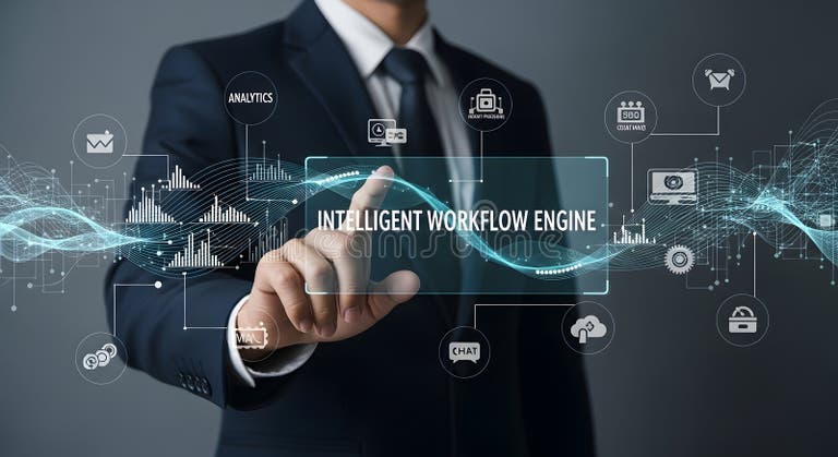 Executive Interacting with Intelligent Workflow Engine Interface Stock ...