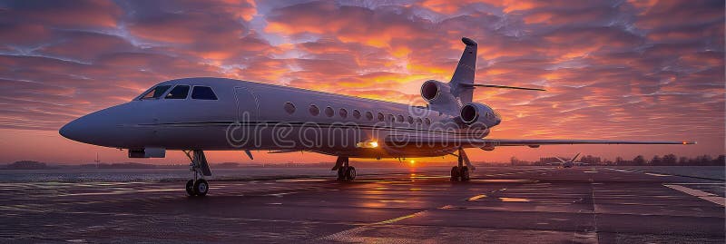 Executive Jet Plane at the Airport Runway on the Background of Dramatic ...