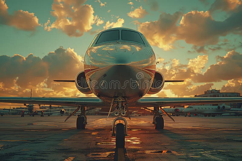 Executive Jet Plane at the Airport Runway on the Background of Dramatic ...