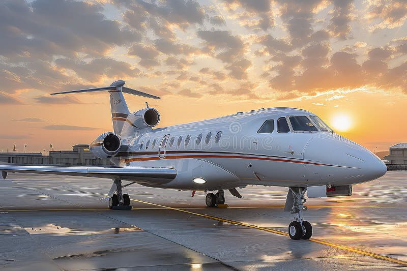 Executive Jet Plane at the Airport Runway on the Background of Dramatic ...
