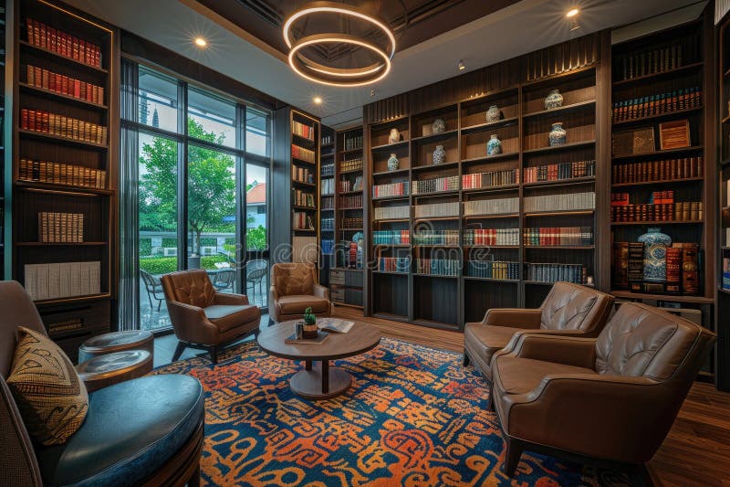 Executive Library with Thaithemed Books for Business Enthusiasts Stock ...