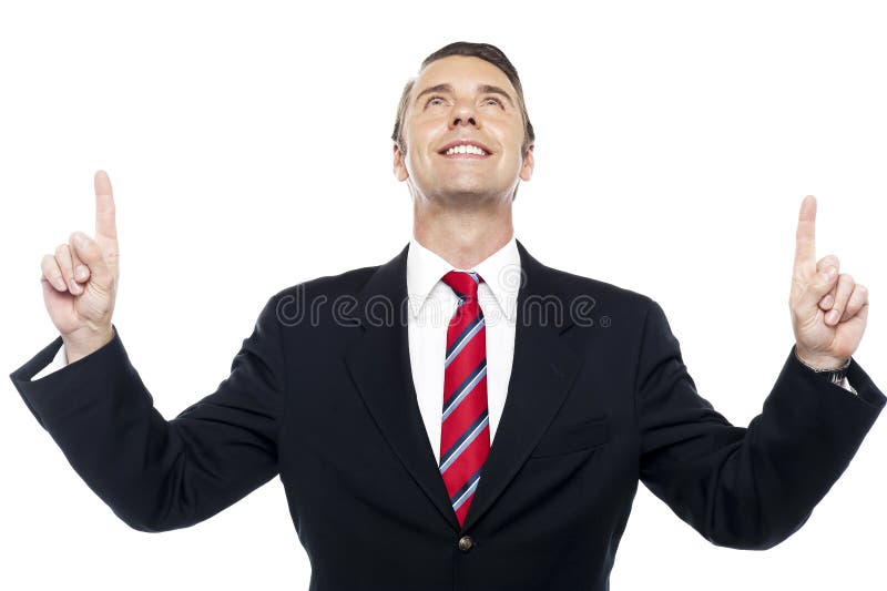 Executive Looking Upwards and Pointing Too Stock Image - Image of ...