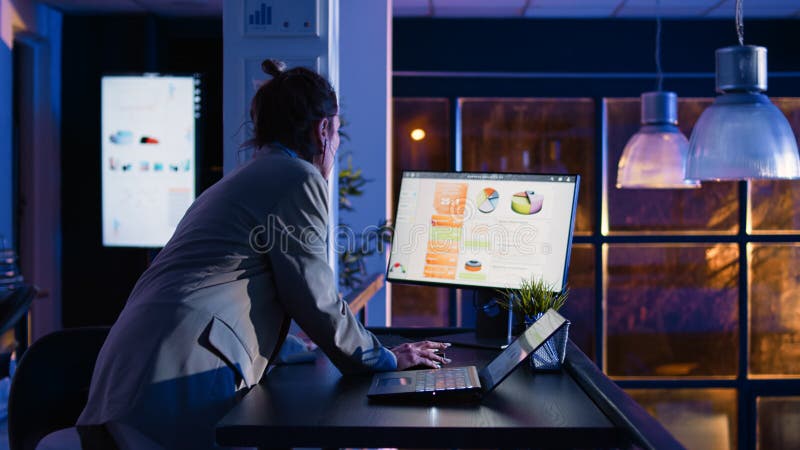 Executive Manager Working at Night in Business Office Stock Image ...