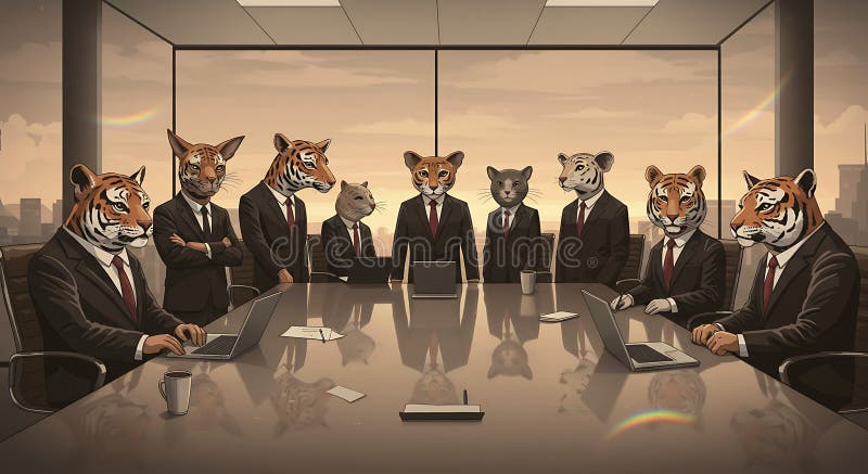Executive Meeting of Anthropomorphic Animals in a Modern Office ...