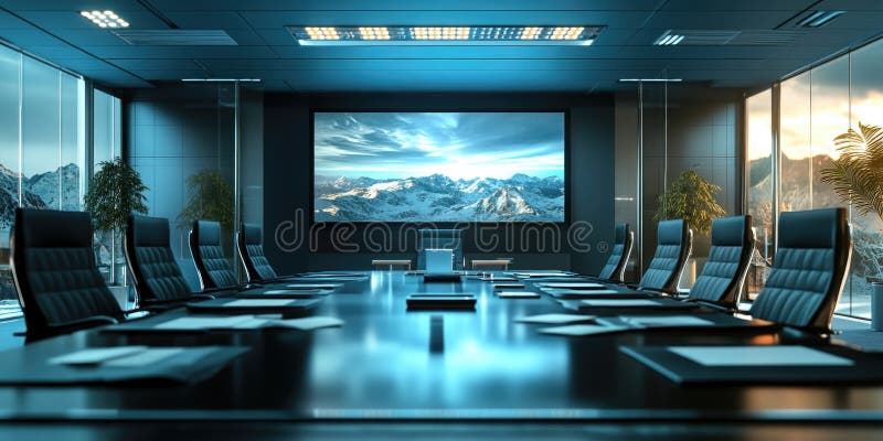 Executive Meeting Room with Large Screen Stock Image - Image of ...