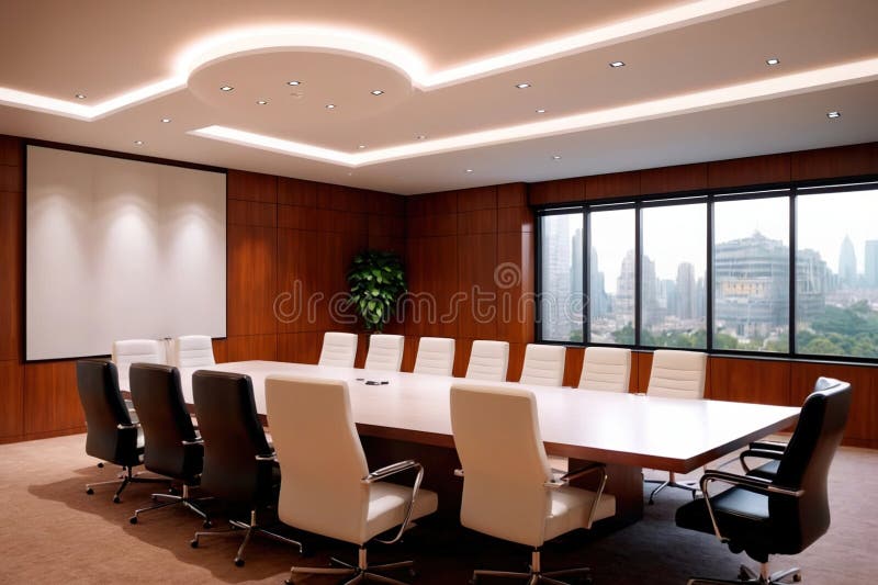 Executive Meeting Room with Large Table and White Chairs Stock ...