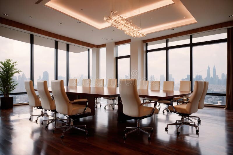 Executive Meeting Room with Large Table and White Chairs Stock ...