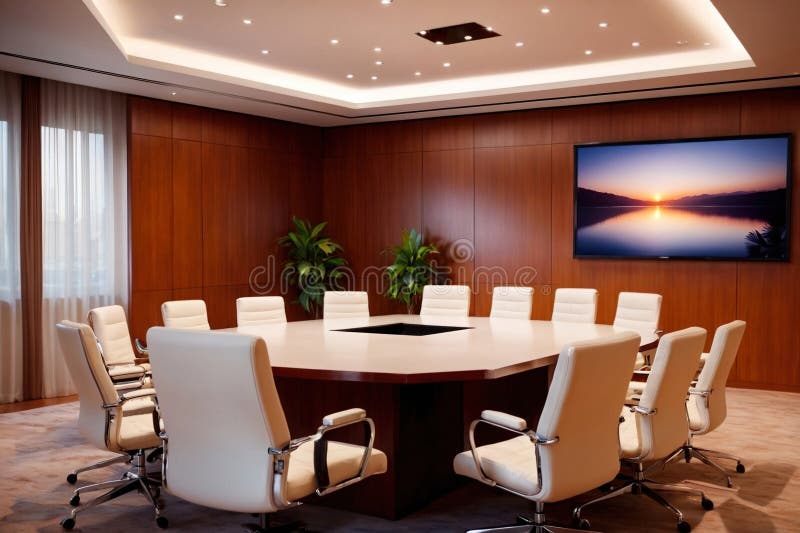 Executive Meeting Room with Large Table and White Chairs Stock ...