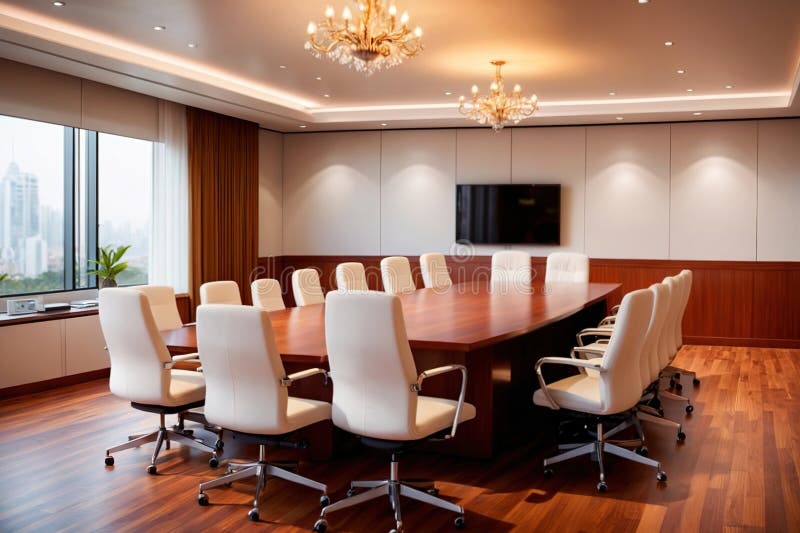 Executive Meeting Room with Large Table and White Chairs Stock ...