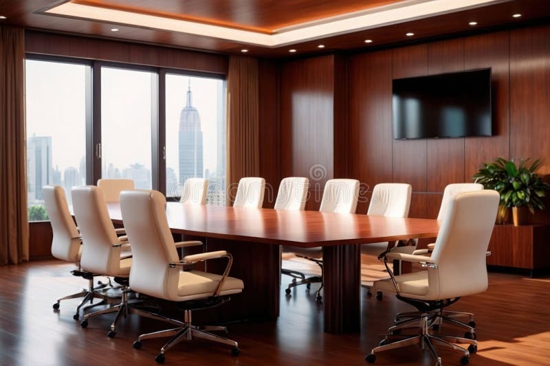 Executive Meeting Room with Large Table and White Chairs Stock ...