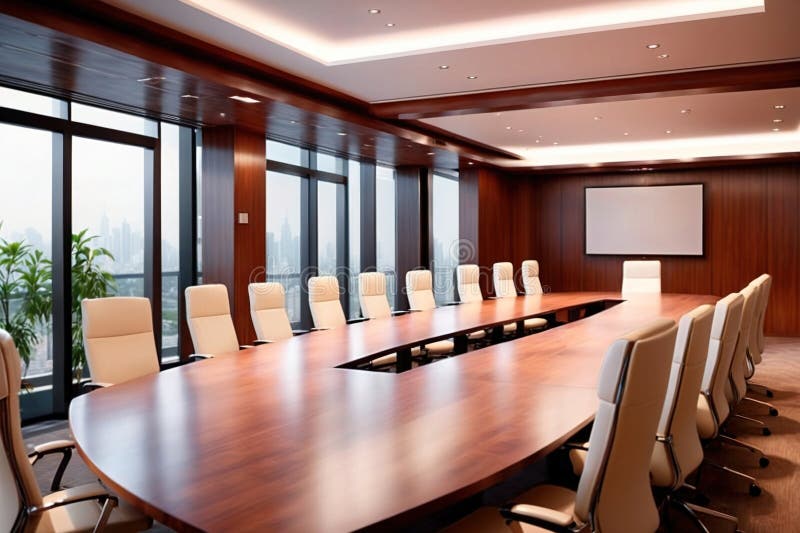 Executive Meeting Room with Large Table and White Chairs Stock ...