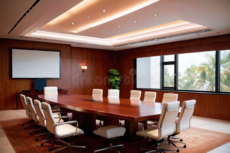 Executive Meeting Room with Large Table and White Chairs Stock ...