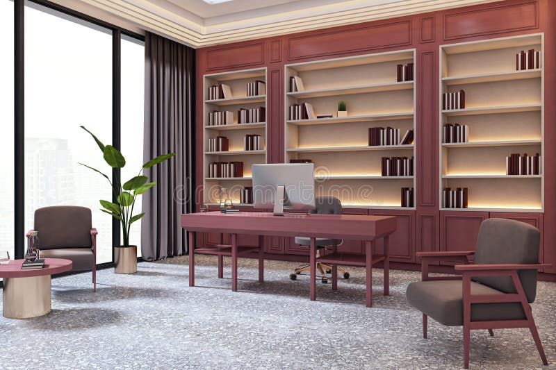 Executive Office Interior with Luxury Furniture, Large Window View ...