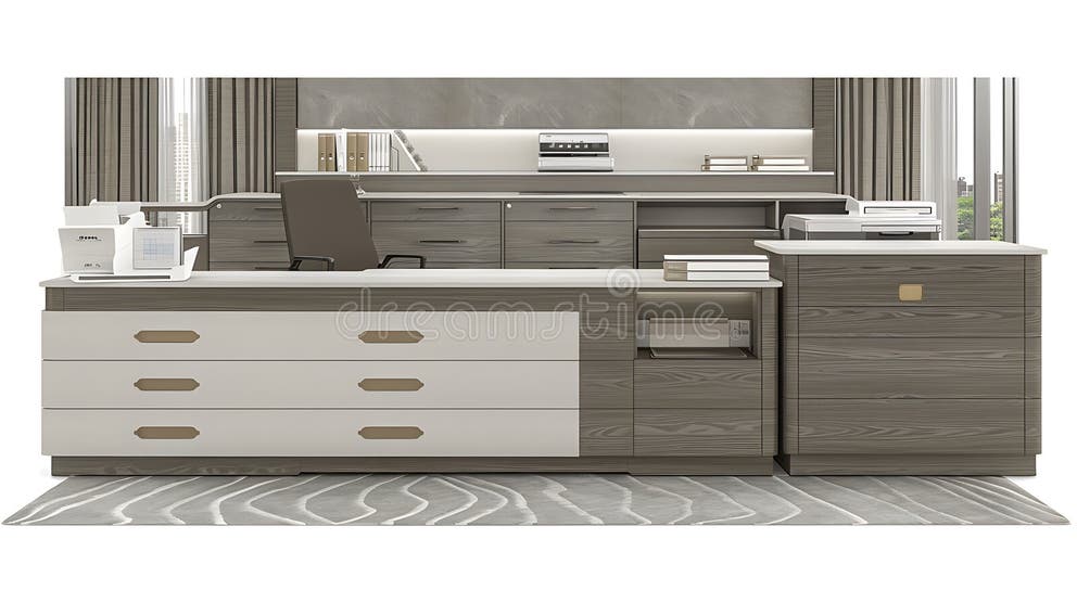 Executive Office Interior with Modern Desk Setup and Functional Storage ...