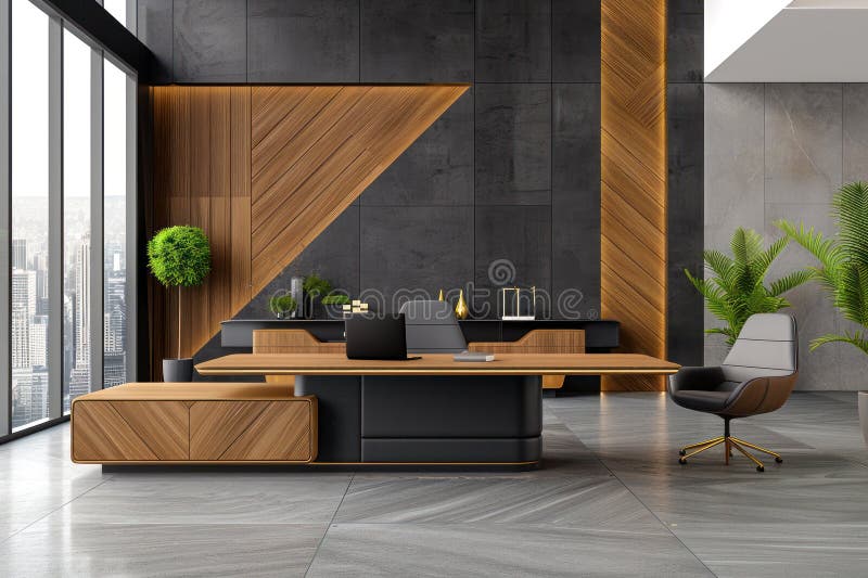 Executive Office with Panoramic View: Modern CEO Workspace with Desk ...
