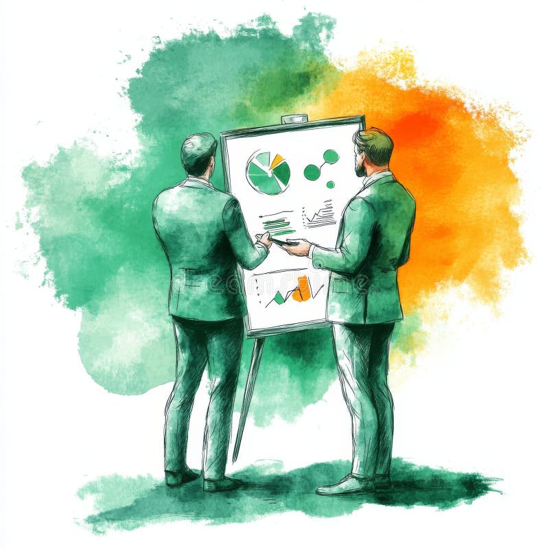 An Executive Reviews a Financial Growth Chart with Various Graphs and ...