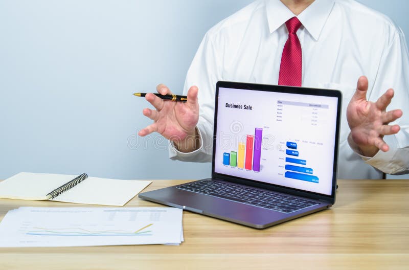 Executive Show Business Success of Graph on Laptop with Copy Space ...