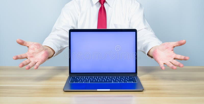 Executive Show Working Blue Screen on Laptop for Making Presentation ...