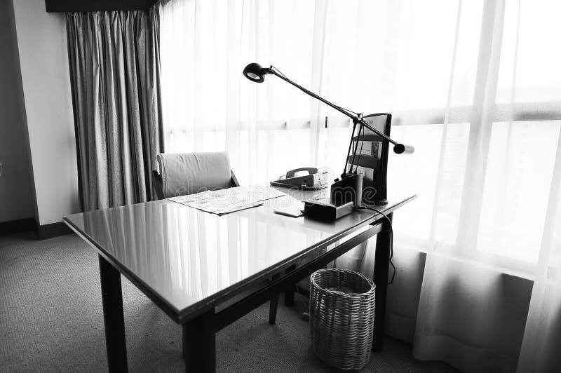 Executive Study Table at Hotel Room in Black and White Stock Image ...