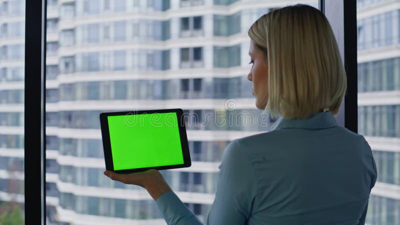 Executive Using Chromakey Tablet Solving Tasks Remotely Closeup ...