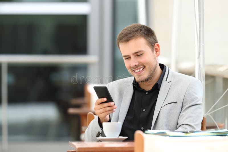 Executive Using Phone in a Coffee Shop Stock Image - Image of holding ...
