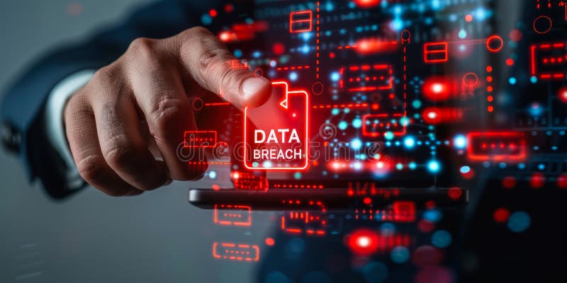 Executive Using Smartphone To Manage Data Breach Warning Digital ...