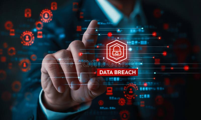 Executive Using Smartphone To Manage Data Breach Warning Digital ...